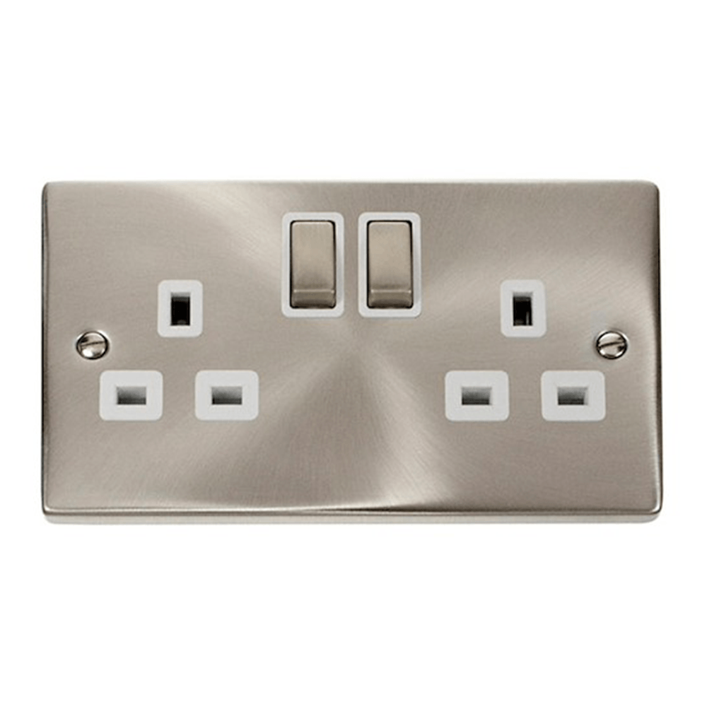 Scolmore Deco Ingot 2 Gang 13A Switch Socket in Satin Chrome (White ...